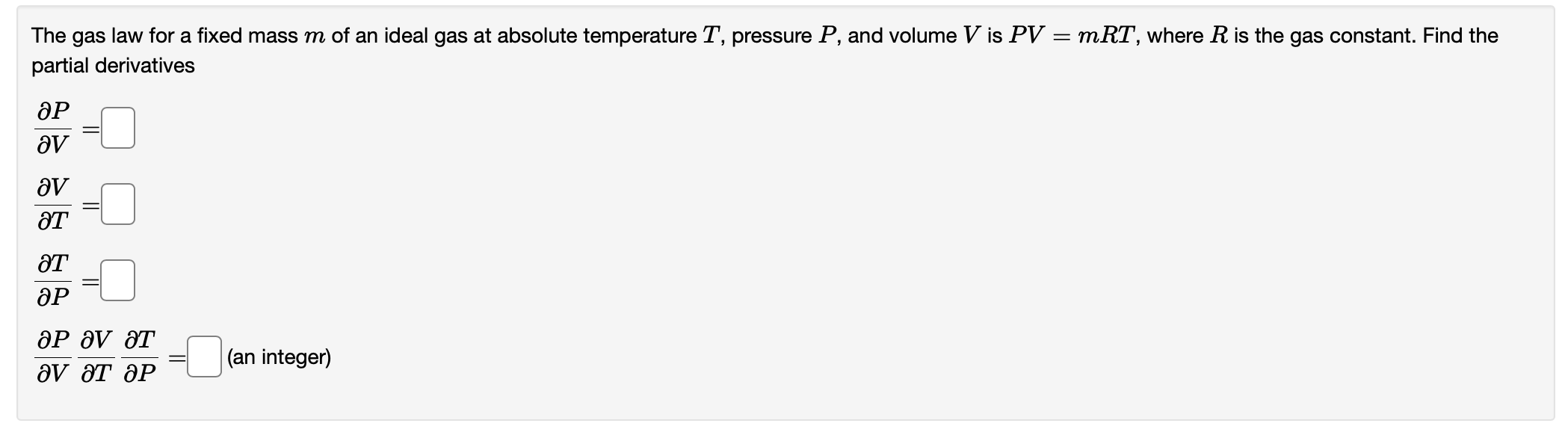 Solved The gas law for a fixed mass m of an ideal gas at | Chegg.com