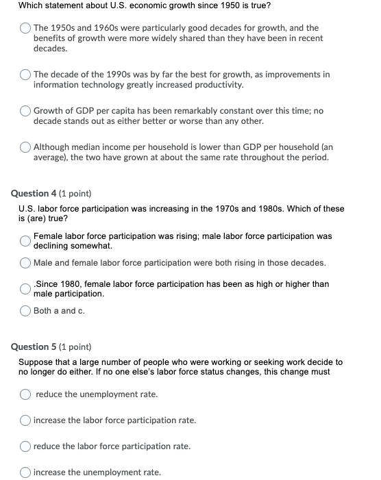 Solved Which statement about U.S. economic growth since 1950 | Chegg.com