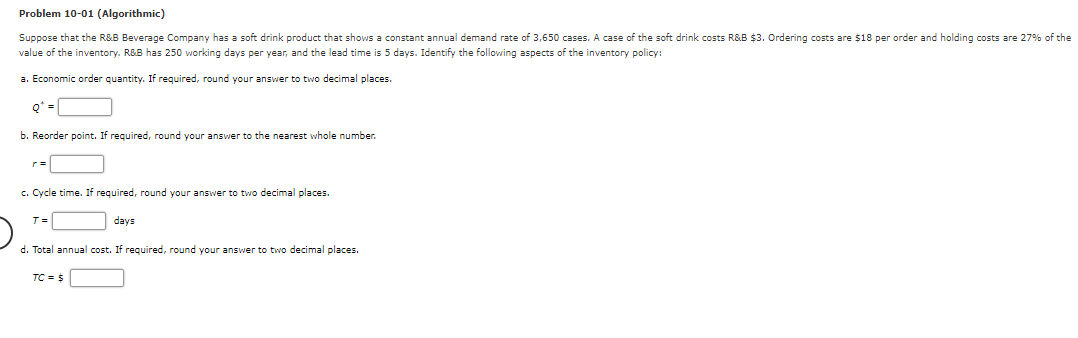 Solved Problem 10-01 (Algorithmic) Suppose that the R&B | Chegg.com