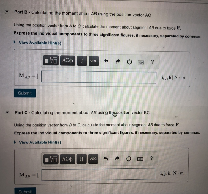 Solved Part B - Calculating the moment about AB using the | Chegg.com