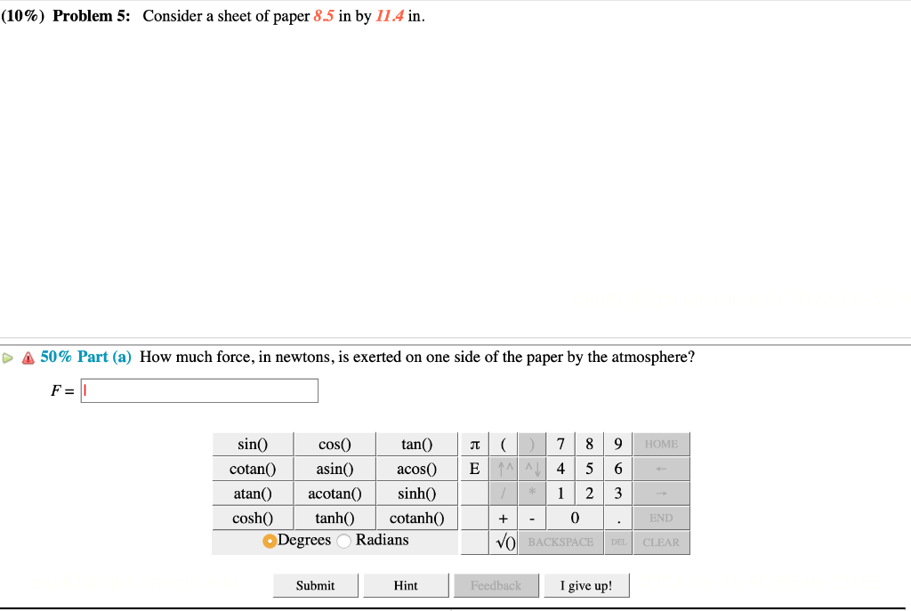 Solved (10\%) Problem 5: Consider a sheet of paper 8.5 in by | Chegg.com