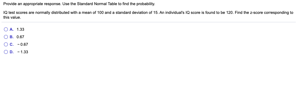Solved Provide an appropriate response. Use the Standard | Chegg.com