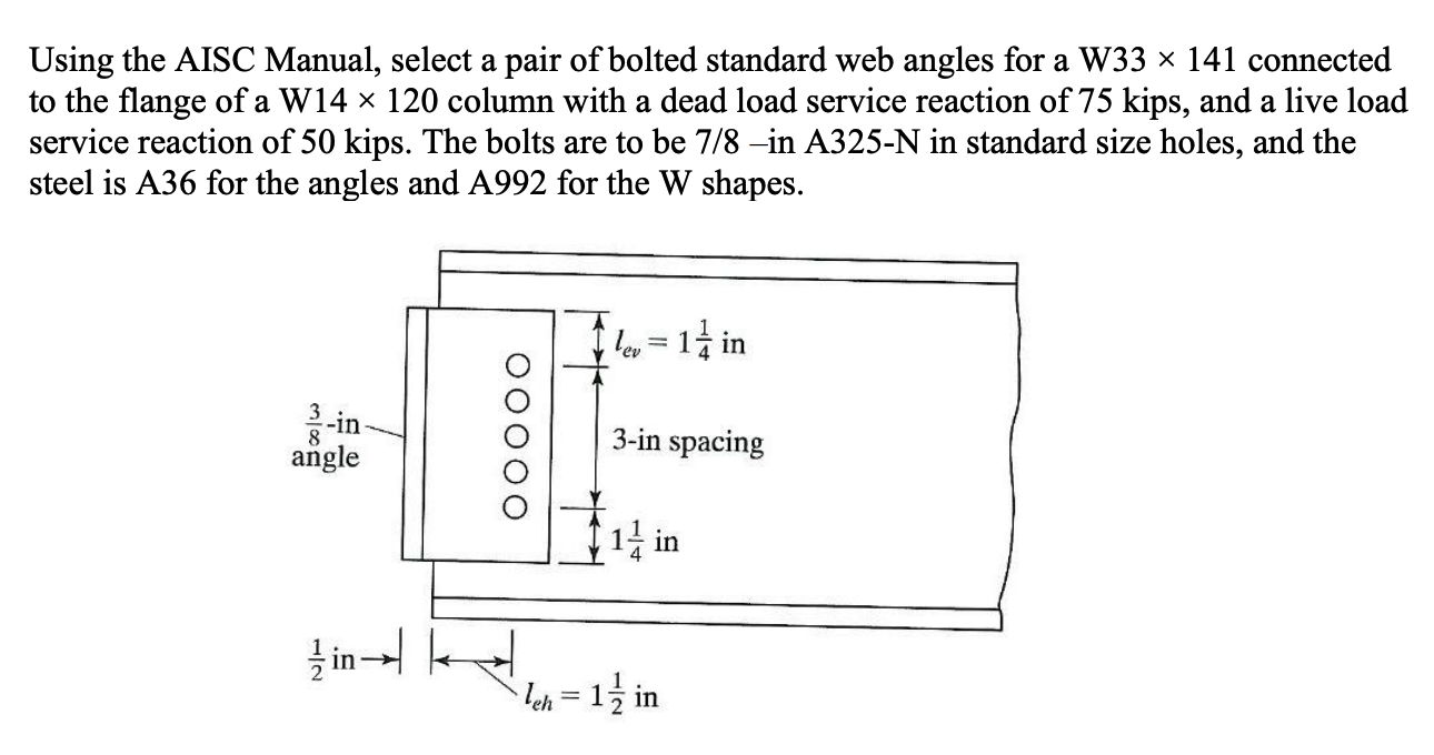 Solved Using the AISC Manual, select a pair of bolted | Chegg.com