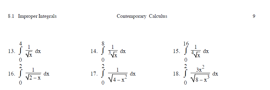 Solved 8 1 Improper Integrals Contemporary Calculus 9 13 Chegg