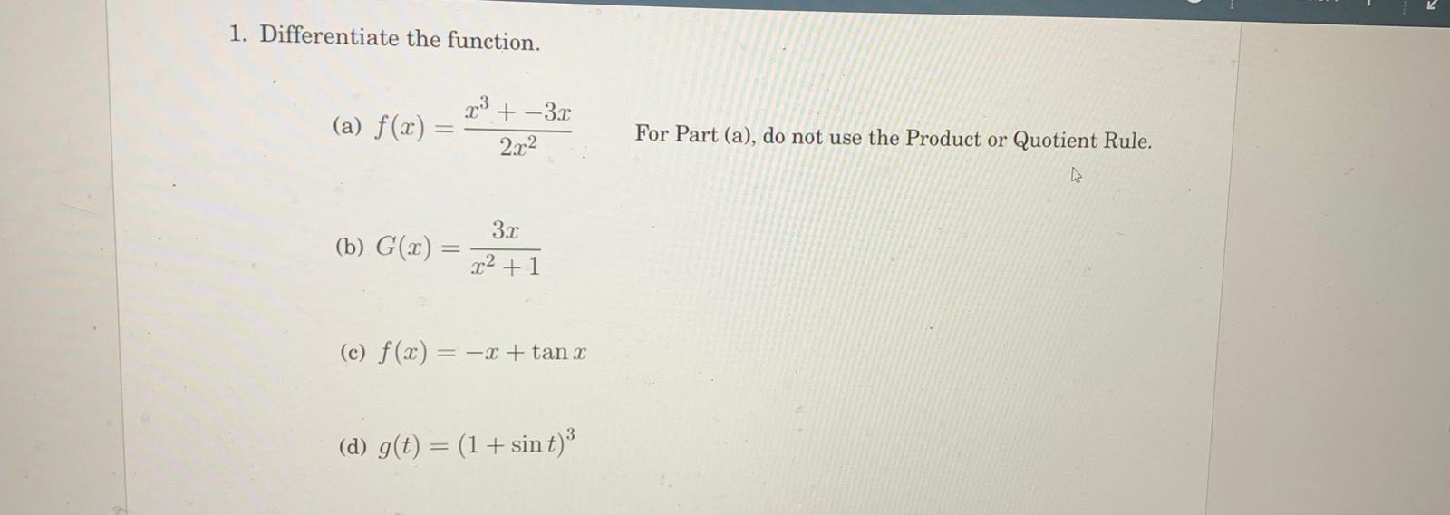 Solved 1. Differentiate the function. (a) f(x)=2x2x3+−3x For | Chegg.com