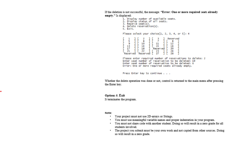 Solved Program Description: A bus has 28 seats, arranged in | Chegg.com