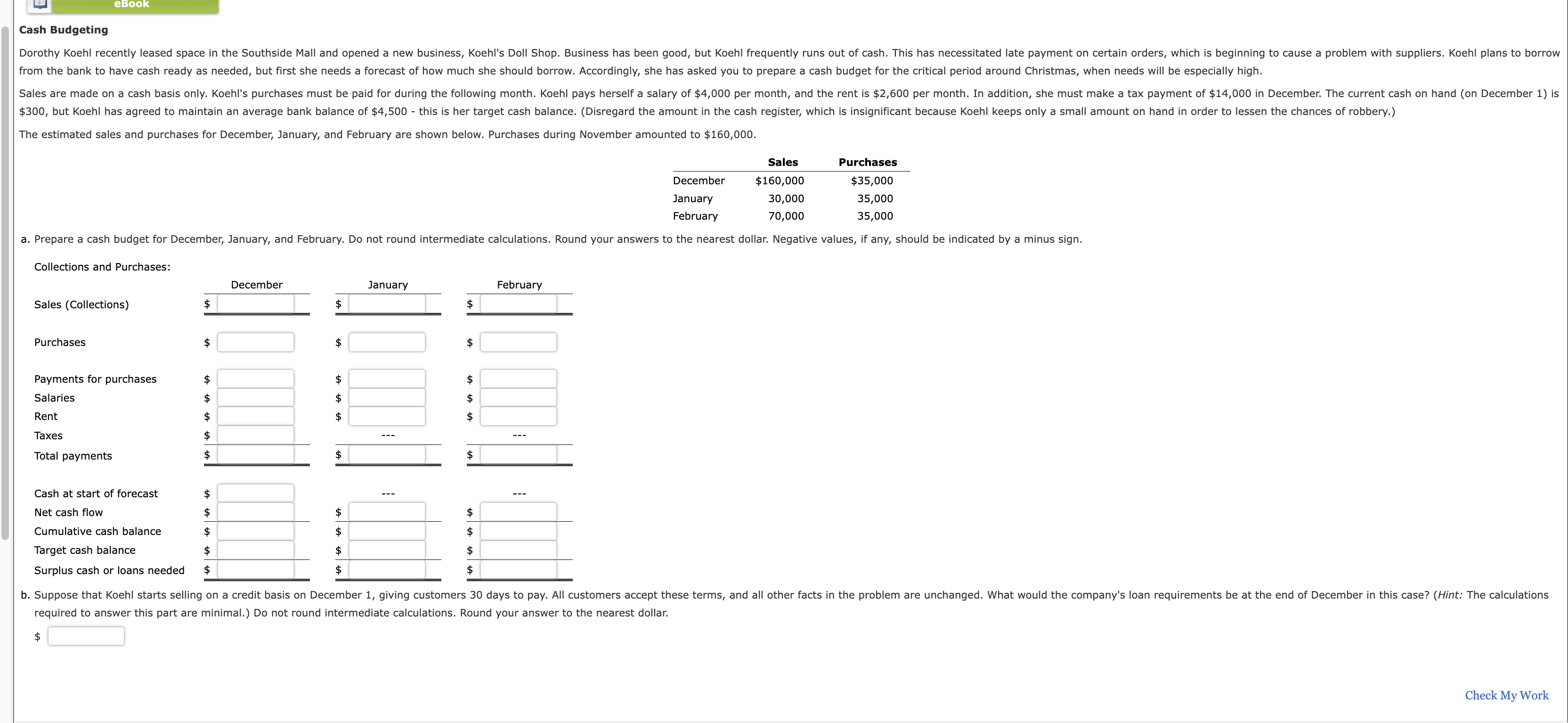 Solved The estimated sales and purchases for December, | Chegg.com