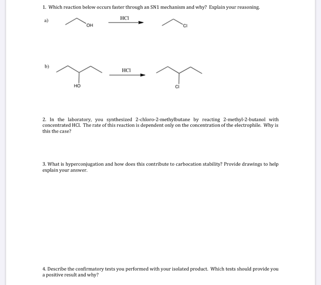 Solved 1. Which reaction below occurs faster through an SN1 | Chegg.com