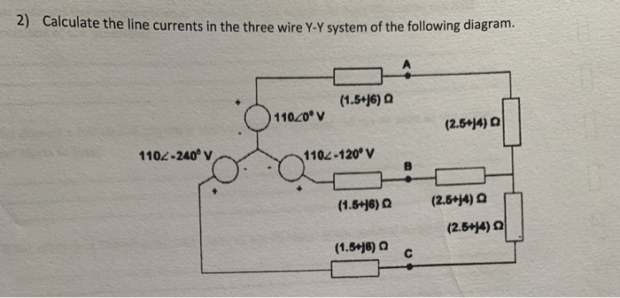 Solved 2) Calculate the line currents in the three wire Y-Y | Chegg.com