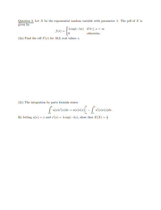 Solved Question 3. Let X be the exponential random variable | Chegg.com