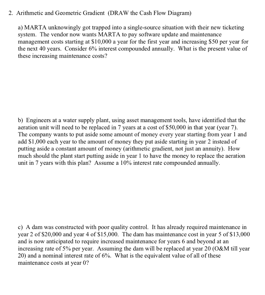 Solved 2. Arithmetic and Geometric Gradient (DRAW the Cash | Chegg.com