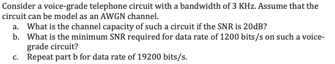 Solved Consider a voice-grade telephone circuit with a | Chegg.com