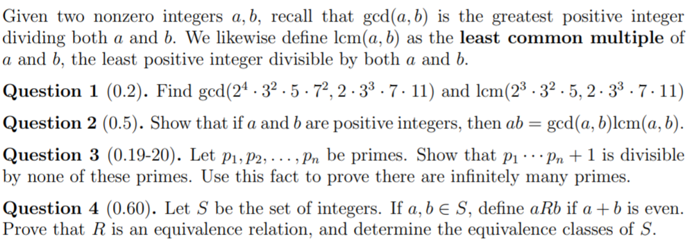 Solved Given two nonzero integers a,b, recall that gcd(a,b) | Chegg.com