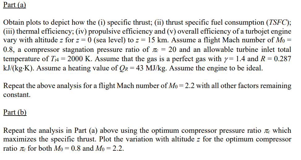 Solved Obtain plots to depict how the (i) specific thrust; | Chegg.com