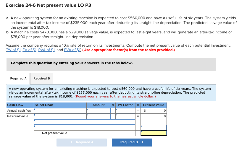 Solved Exercise 24-6 Net present value LO P3 a. A new | Chegg.com