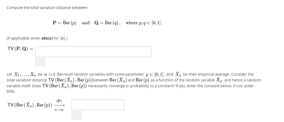 Solved Compute the total variation distance between P=X and | Chegg.com