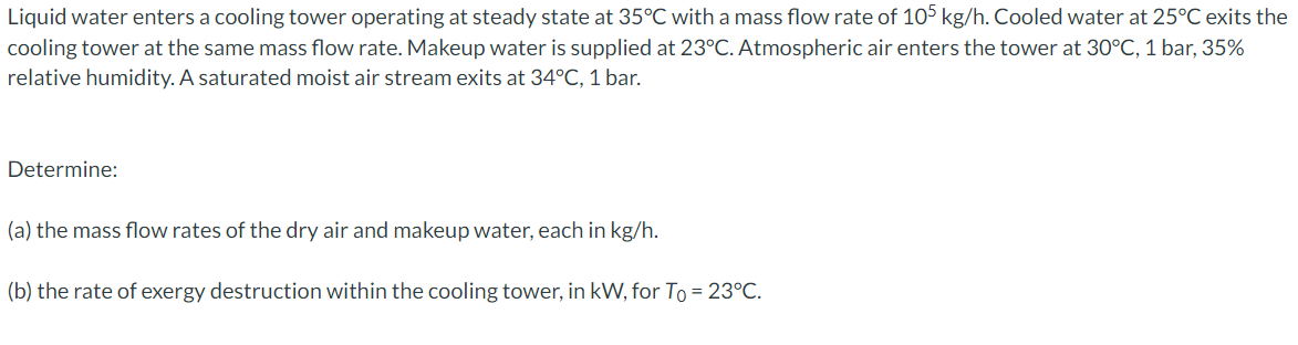 Liquid water enters a cooling tower operating at | Chegg.com