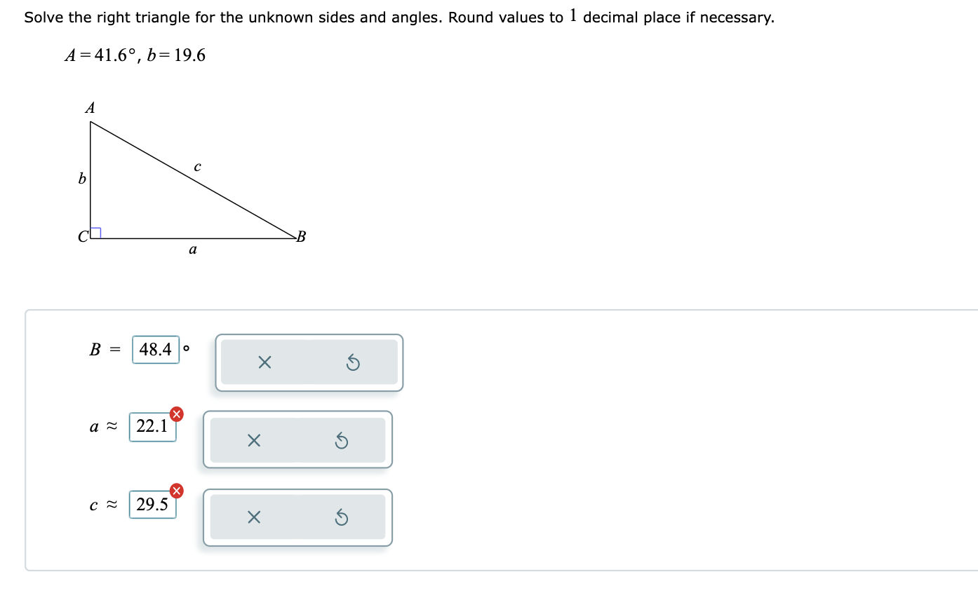 Solved Solve the right triangle for the unknown sides and | Chegg.com