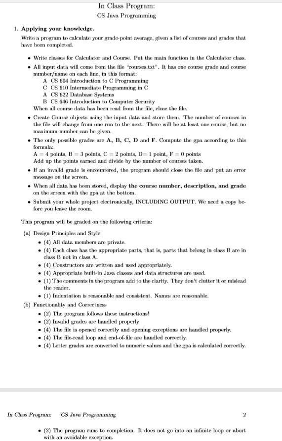 Solved In Class Program Cs Java Programming 1 Applying 0032