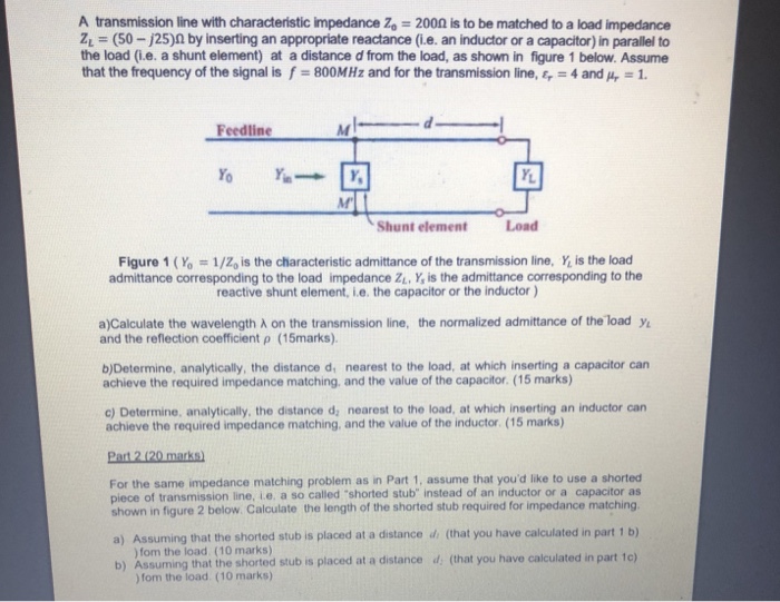 Solved A transmission line with characteristic impedance | Chegg.com