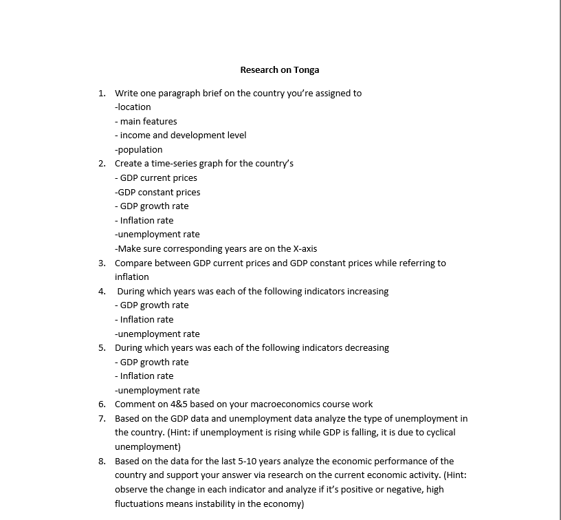 Solved Research on Tonga 1. Write one paragraph brief on the | Chegg.com