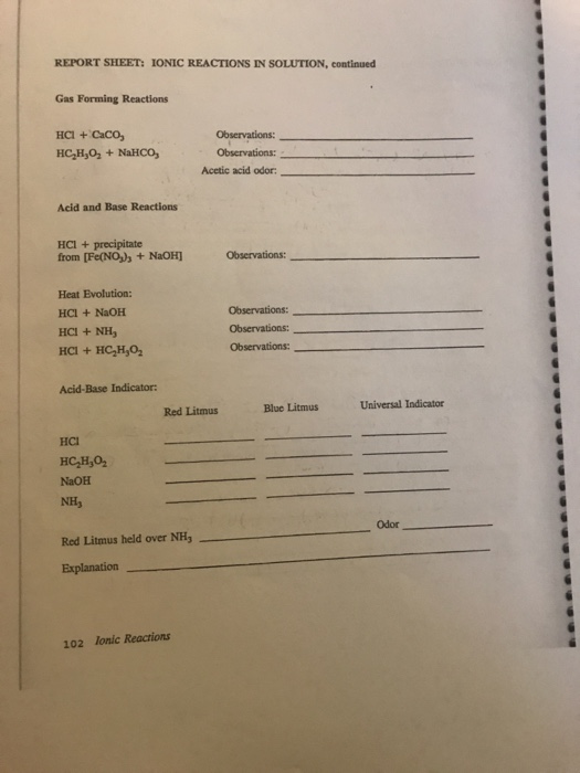 Solved REPORT SHEET: IONIC REACTIONS IN SOLUTION, continued | Chegg.com