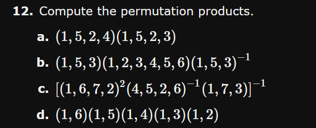 Solved 12. Compute the permutation products. a. | Chegg.com