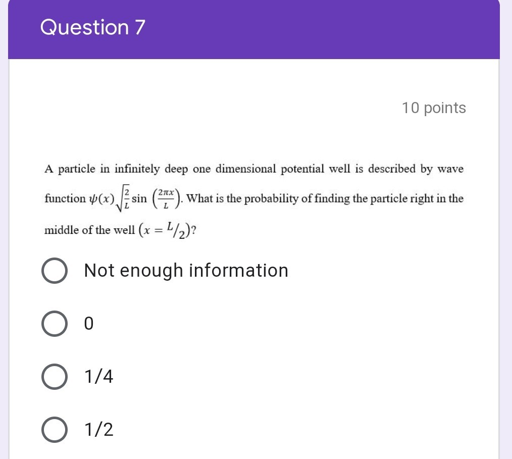Solved Question 7 10 points A particle in infinitely deep | Chegg.com