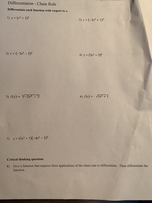 Solved Differentiation-Chain Rule Differentiate each | Chegg.com