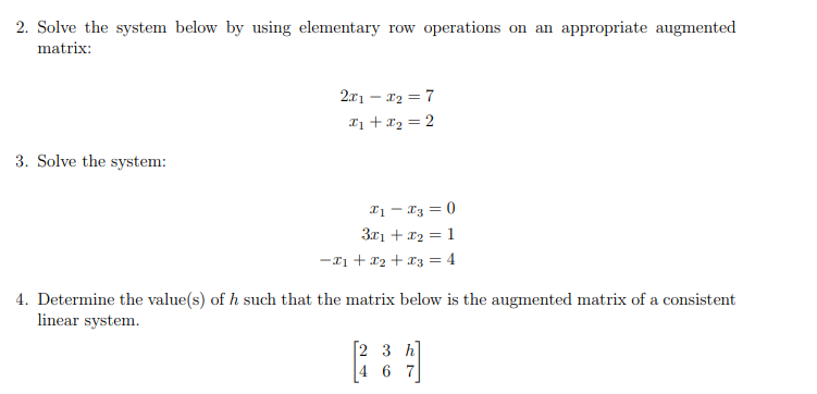 Solved 2. Solve the system below by using elementary row | Chegg.com