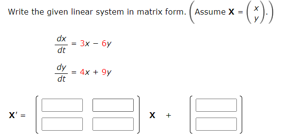 Solved Write the given linear system in matrix form. ( | Chegg.com