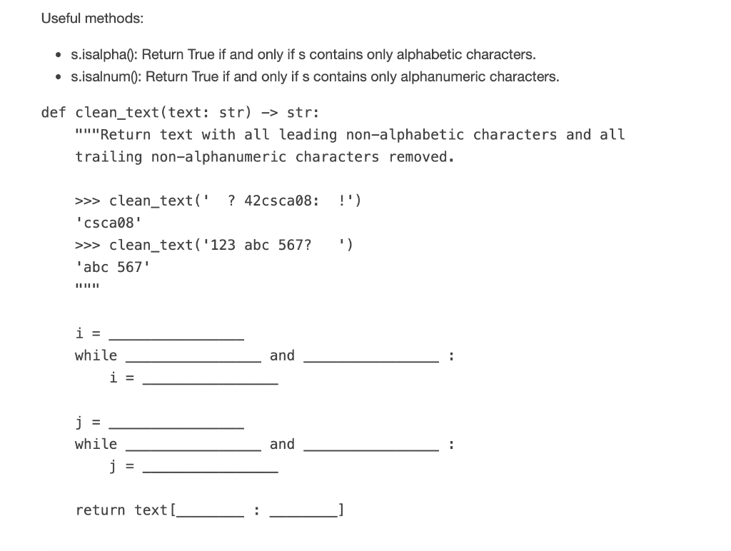 Solved Useful methods: • s.isalpha(): Return True if and | Chegg.com