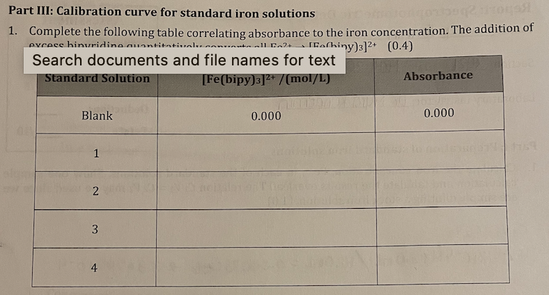 Concentration of stock iron(II) solution: 4.207×10−4 | Chegg.com