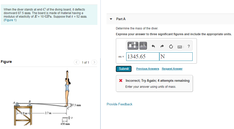 Solved When the diver stands at end C of the diving board, | Chegg.com
