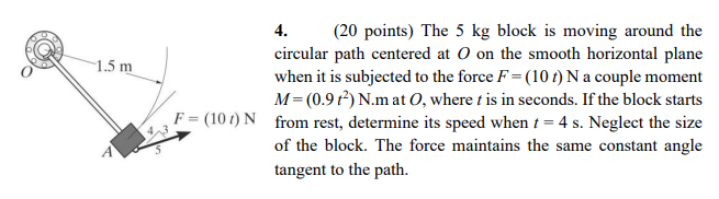 Solved 4. ( 20 points) The 5 kg block is moving around the | Chegg.com