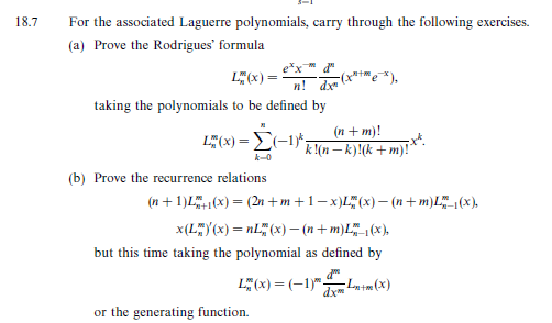 Solved 18.7 For the associated Laguerre polynomials, carry | Chegg.com