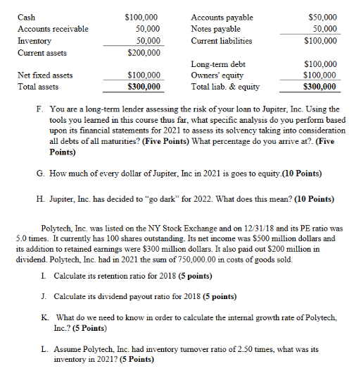 Solved F. You are a long-term lender assessing the risk of | Chegg.com