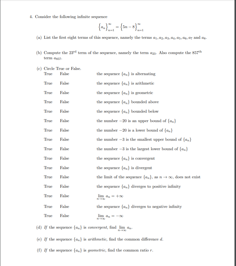 Solved 4. Consider the following infinite sequence {-} - {3n | Chegg.com