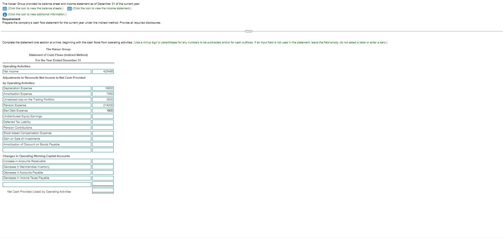 The Kaiser Group provided its balance sheet and | Chegg.com