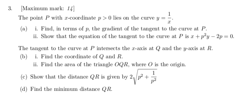 Solved 3. 1 (Maximum mark: 14] The point P with x-coordinate | Chegg.com