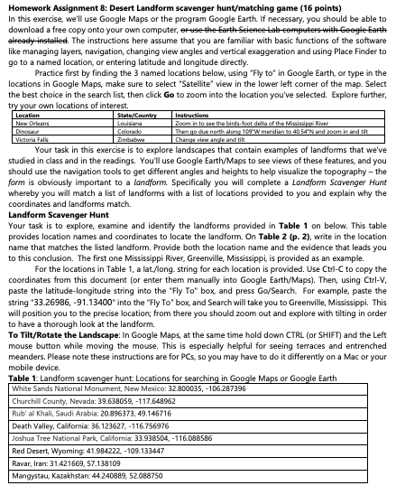 Solved Homework Assignment 8: Desert Landform scavenger | Chegg.com Solved Homework Assignment 8: Desert Landform scavenger | Chegg.com