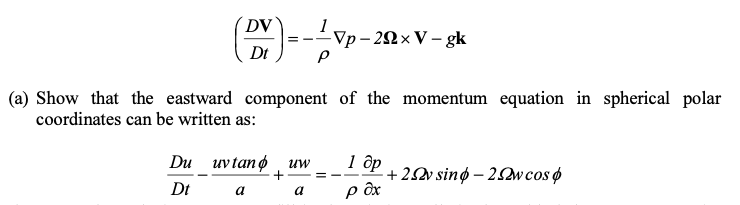 Solved 0-222 x V - gk (a) Show that the eastward component | Chegg.com