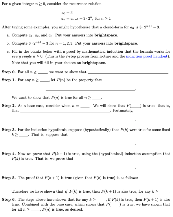 Solved For a given integer n≥0, consider the recurrence | Chegg.com Solved For a given integer n≥0, consider the recurrence | Chegg.com