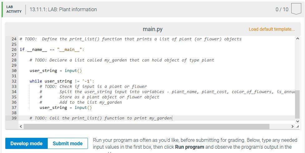 LAB ACTIVITY 13.11.1: LAB: Plant information 0 / 10 | Chegg.com