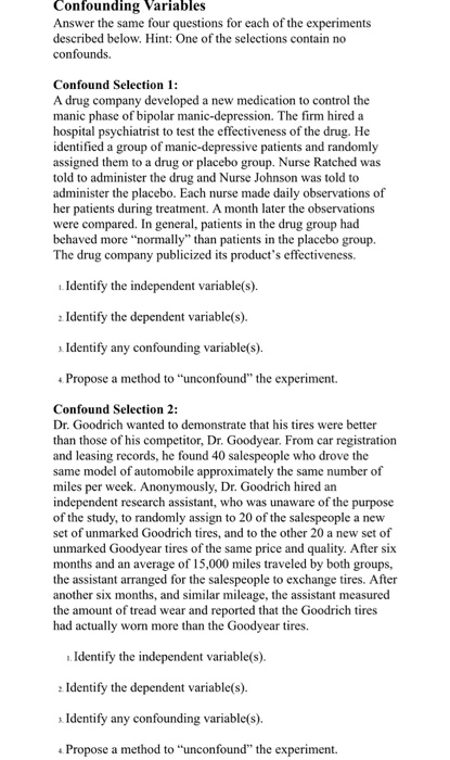 Solved Confounding Variables Answer the same four questions | Chegg.com