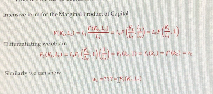 Solved Intensive form for the Marginal Product of Capital , | Chegg.com
