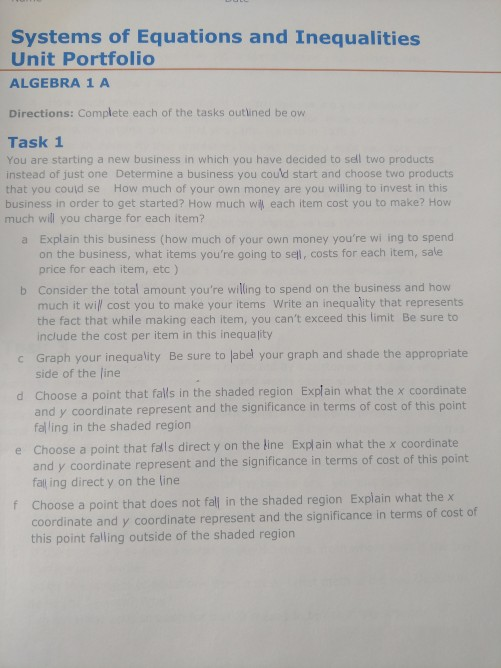 Solved Systems of Equations and Inequalities Unit Portfolio | Chegg.com