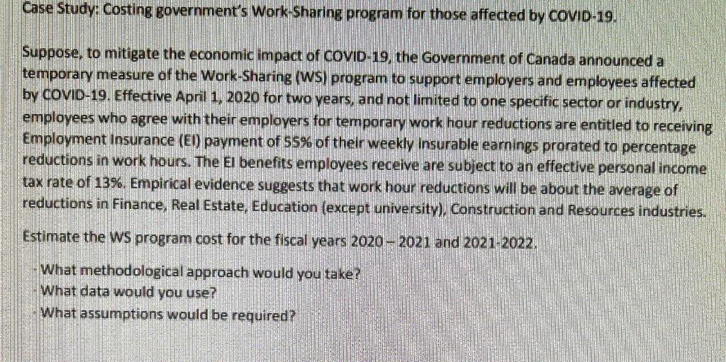 Case Study: Costing government's Work-Sharing program | Chegg.com