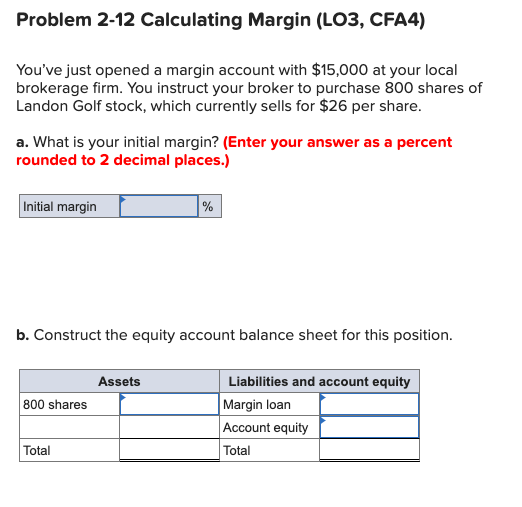 Solved Problem 2-12 Calculating Margin (LO3, CFA4) You've | Chegg.com