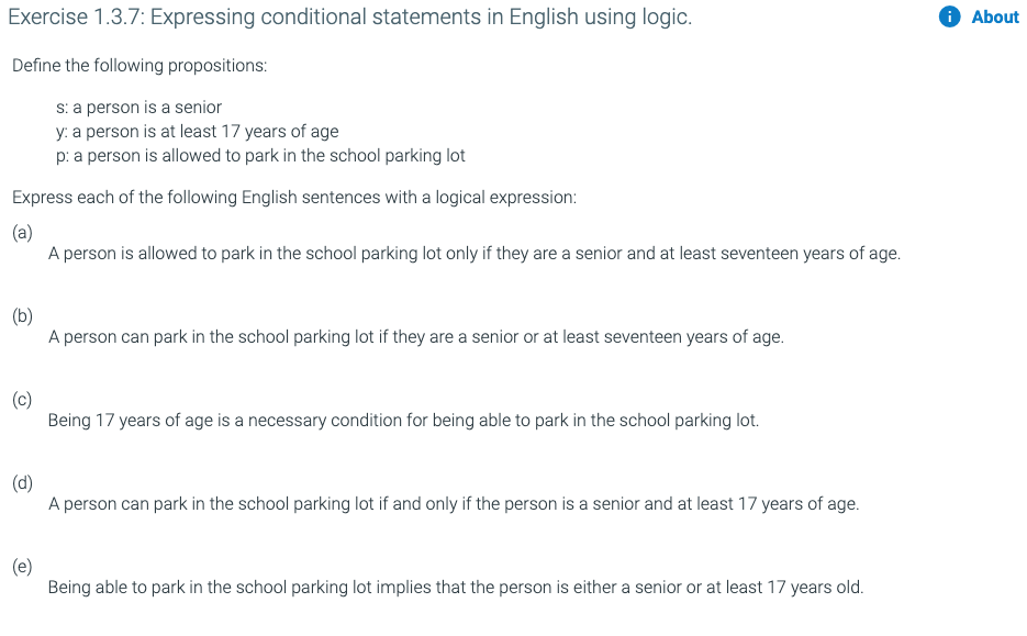Solved Exercise 1.3.7: Expressing conditional statements in | Chegg.com